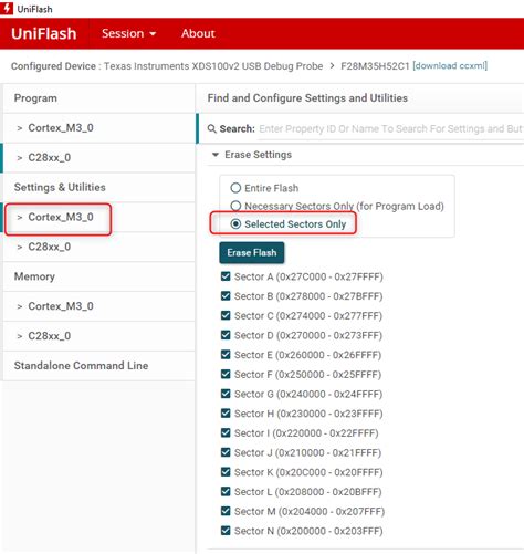 ccs f28m35h52c program multiple binaries on m3 flash with dslite 6 2 1