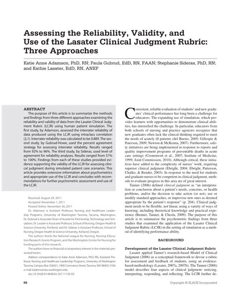 Pdf Assessing The Reliability Validity And Use Of The Lasater Clinical Judgment Rubric