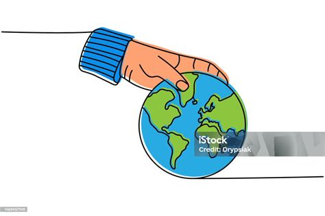 세계 지도를 던지는 남자는 한 줄의 연속 그림을 그렸다 재활용 폐기물 생태 연속 한 줄 다채로운 그림 다중 색상에 대한 스톡