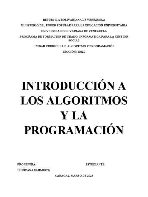 Tema I Introducción A Los Algoritmos Y La Programación Descargar