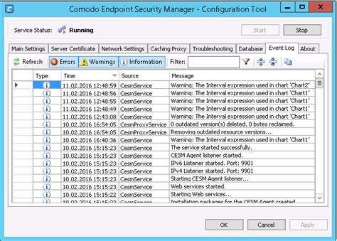 viewing event log event log management comodo endpoint security