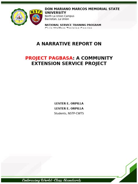 Cwts Lts Nstp Narrative Report Dmmmsu Template Portrait 2 Pdf Education Theory Pedagogy