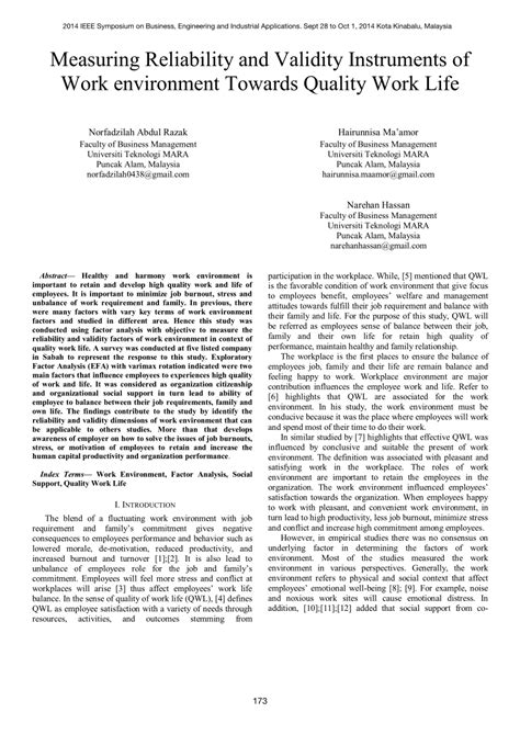 Pdf Measuring Reliability And Validity Instruments Of Work