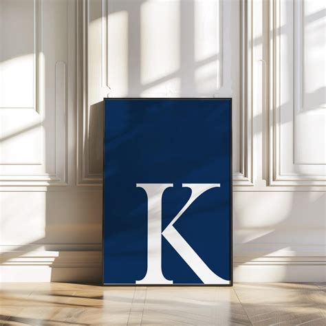Letter K Poster Navy Blue Wall Art Preppy Room Decor Navy Nursery