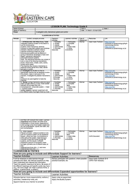 Technology Grade 9 Lesson Plans Pdf