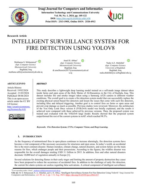 Pdf Intelligent Surveillance System For Fire Detection Using Yolov8