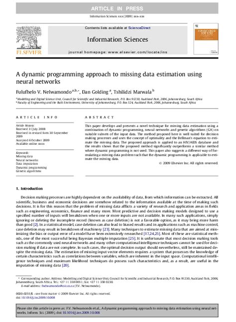Pdf A Dynamic Programming Approach To Missing Data Estimation Using