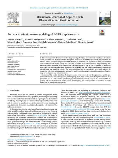 Pdf Automatic Seismic Source Modeling Of Insar Displacements