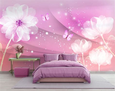 Pink Flowers And Beautiful Butterfly Wallpaper Home Decoram