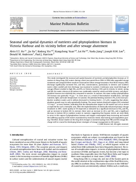 Pdf Seasonal And Spatial Dynamics Of Nutrients And Phytoplankton Biomass In Victoria Harbour