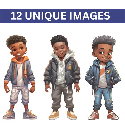 Dynamic Black Boy Clip Art 12 Unique Illustrations For Creative