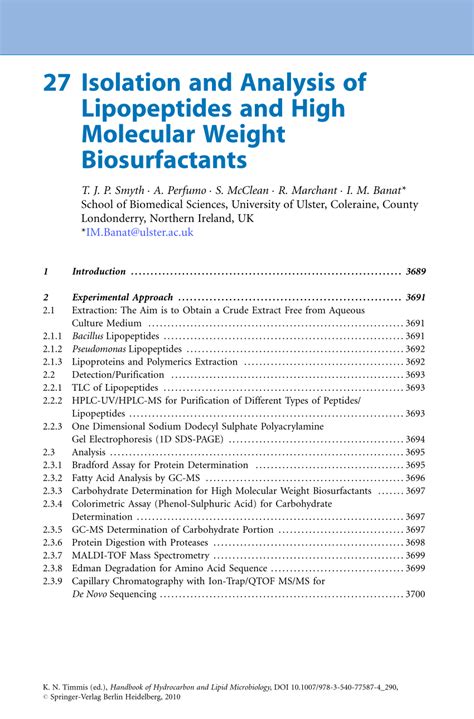 Pdf Isolation And Analysis Of Lipopeptides And High Molecular Weight