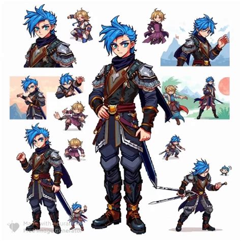 Free Ai Art Generator Adult Blue Hair Jrpg Male Character Sprite Sheet