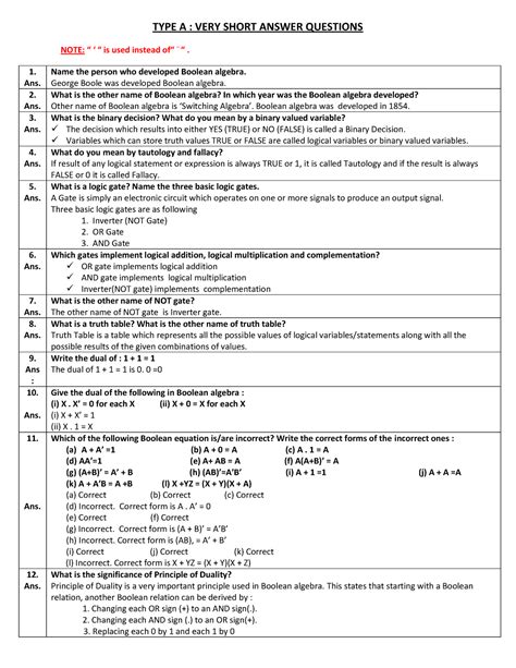 class 12 sumita arora c ch13 boolean algebra type a very short