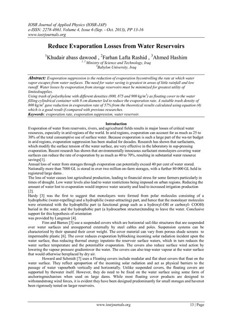 Reduce Evaporation Losses From Water Reservoirs Pdf