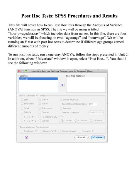 Post Hoc SPSS Example Post Hoc Test Notes Post Hoc Tests SPSS Procedures And Results This