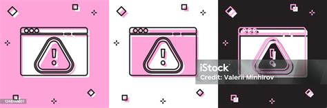 분홍색과 흰색 검은 색 배경에 격리 느낌표 아이콘 브라우저를 설정합니다 경고 메시지 스마트 폰 알림 벡터 일러스트레이션 개념에 대한 스톡 벡터 아트 및 기타 이미지 Istock