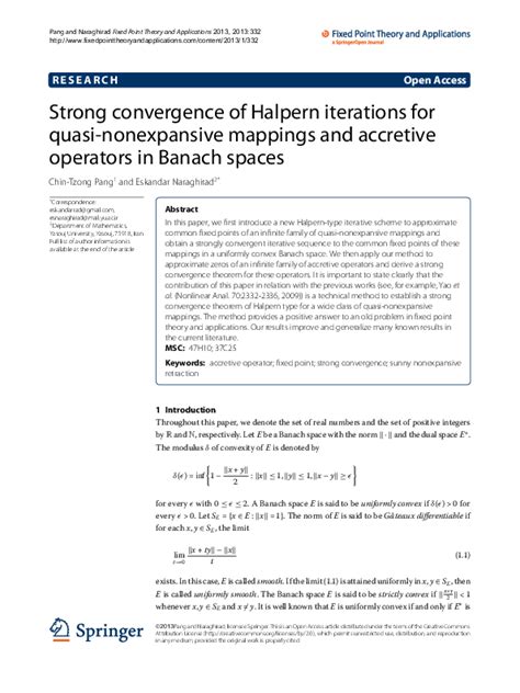 Pdf Strong Convergence Of Halpern Iterations For Quasi Nonexpansive