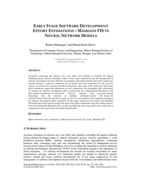Pdf Early Stage Software Development Effort Estimations Mamdani Fis Vs Neural Network Models