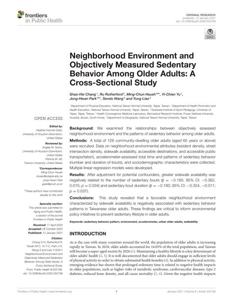 Pdf Neighborhood Walkable Attributes And Objectively Measured Sedentary Behavior In Older