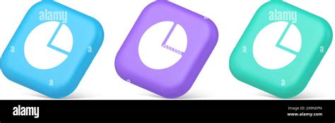 Diagram Pie Circle Chart Piece Section 3d Realistic Blue Purple And Green Icons Graph Business