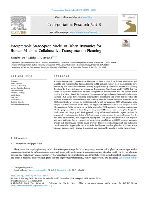 Pdf Interpretable State Space Model Of Urban Dynamics For Human Machine Collaborative