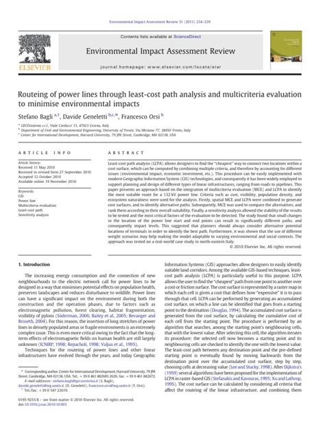 Routeing Of Power Lines Through Least Cost Path Analysis And
