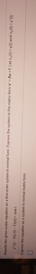 Solved Rewrite The Given Scalar Equation As A First Order