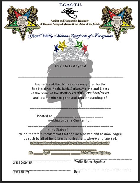 Oes Eastern Star Certificate Of Recognition Etsy