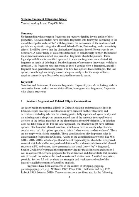 PDF Sentence Fragment Ellipsis In Chinese