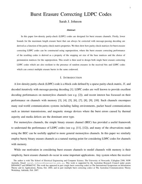 Pdf Burst Erasure Correcting Ldpc Codes