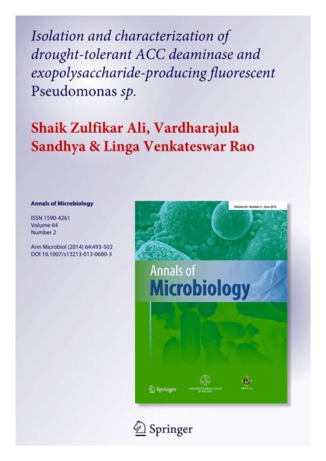 Pdf Isolation And Characterization Of Drought Tolerant Acc Deaminase And Exopolysaccharide