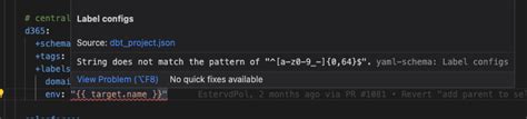 Jinja In Dbtprojectyml Labels Gives Regex Error · Issue 24 · Dbt Labsdbt Jsonschema · Github