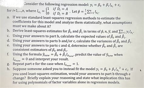 solved consider the following regression model