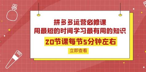 拼多多运营必修课：20节课每节5分钟左右，用最短的时间学习最有用的知识 什么值得学习网