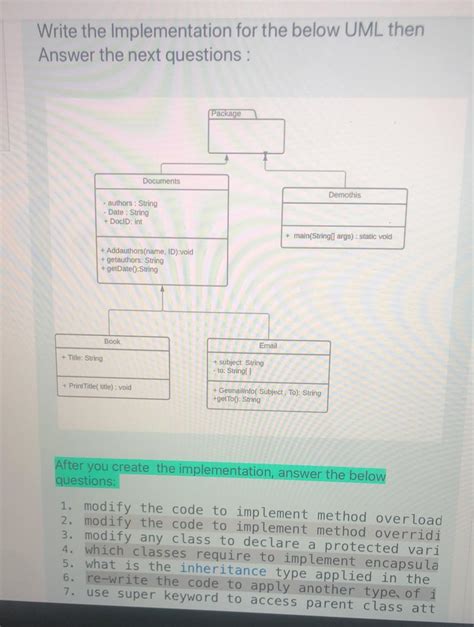 Solved Write The Implementation For The Below Uml Then