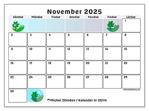 November 2025 Kalender Nr 25114 Våren Michel Zbinden Sv