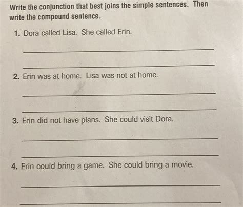 Solved Write The Conjunction That Best Joins The Simple Sentences
