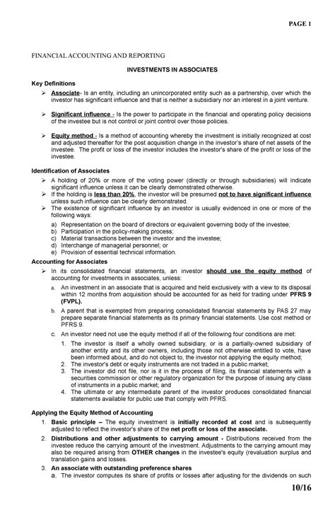 Far Investments In Assiociate Page 1 Financial Accounting And Reporting Investments In