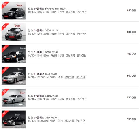벤츠 S클래스 중고차 가격 S580 S500 헤이카