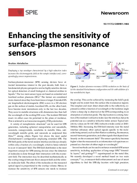 Pdf Enhancing The Sensitivity Of Surface Plasmon Resonance