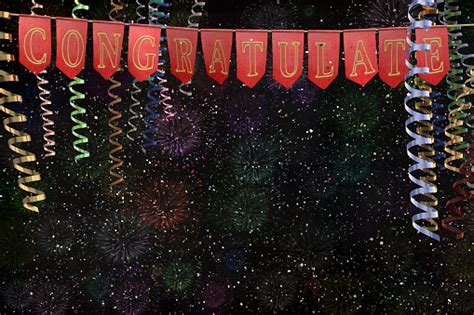 리본 테이프와 단어와 붉은 깃발 축 하 밤하늘의 불꽃놀이 배경 골드 밧줄 3 차원 일러스트 레이 션 공휴일에 대한 스톡 사진 및 기타 이미지 Istock