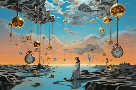 Premium Photo The Scene Is A Surreal Dreamscape With Floating Clocks And Melting Landscapes