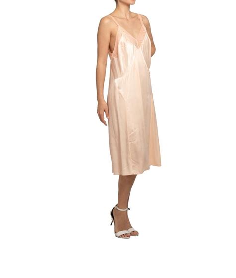 1930s Blush Pink Bias Cut Rayon Slip With Pieced Strip Trim Morphew