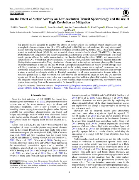 Pdf On The Effect Of Stellar Activity On Low Resolution Transit