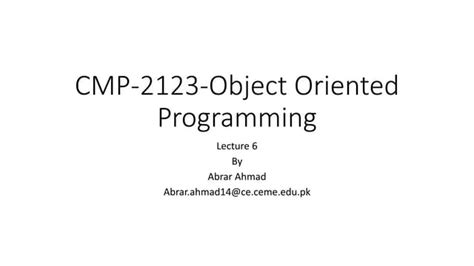 Lec 16 Object Oriented Programming Pptx Programming Languages Computing
