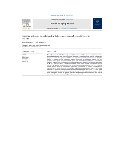 Pdf Empathy Mitigates The Relationship Between Ageism And Subjective