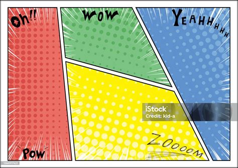 코믹 스트립 레이아웃 프레임 및 영어 사운드 효과의 그림 다중 색상에 대한 스톡 벡터 아트 및 기타 이미지 다중 색상 만화 만화 스타일 Istock
