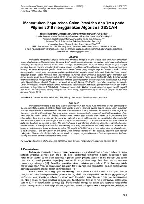 Pdf Menentukan Popularitas Calon Presiden Dan Tren Pada Pilpres 2019 Menggunakan Algoritma Dbscan