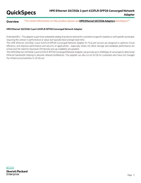 Hpe Ethernet 10 25gb 2 Port 622flr Sfp28 Adapter